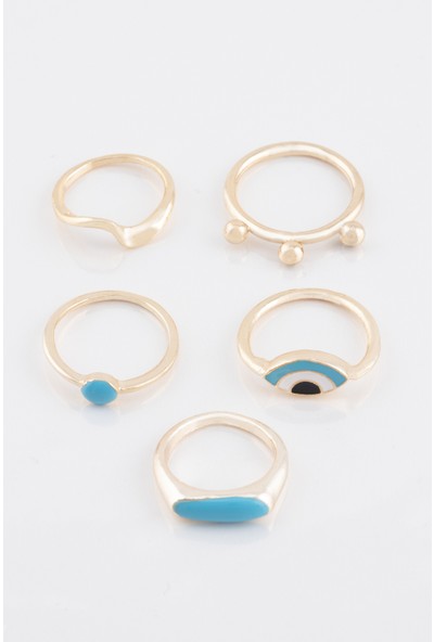 Sortie Mavi Zirkon Taş ve Nazarlı Göz Figürlü 5'li Kombin Yüzük Seti 050 Sortie Mavi Zirkon Taş ve Nazarlı Göz Figürlü 5'li Kombin Yüzük Seti 050