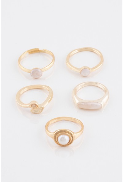 Sortie Incili Yaprak Figürlü 5'li Kombin Yüzük Seti 051