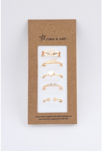 Sortie Zirkon Taşlı, Kelebek ve Kalp Figürlü 5'li Kombin Yüzük Seti 018