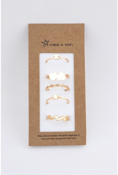 Sortie Zirkon Taşlı, Yonca ve Kalp Figürlü 5'li Kombin Yüzük Seti 026