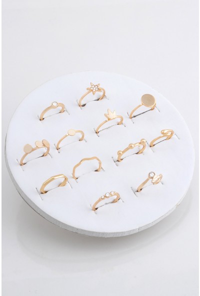 Sortie Çelik Yıldız Figürlü Zirkon Taşlı 12'li Kombin Yüzük Seti 001