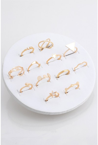 Sortie Çelik Yıldız Kelebek ve Zirkon Taş Figürlü Zirkon Taşlı 12'li Kombin Yüzük Seti 003