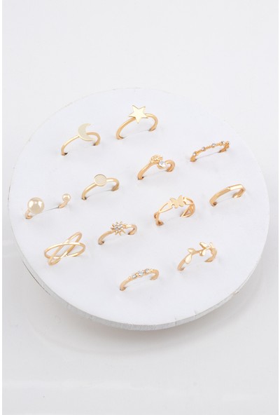 Sortie Çelik Hilal Yıldız ve Kelebek Figürlü Kombin Yüzük Seti 008