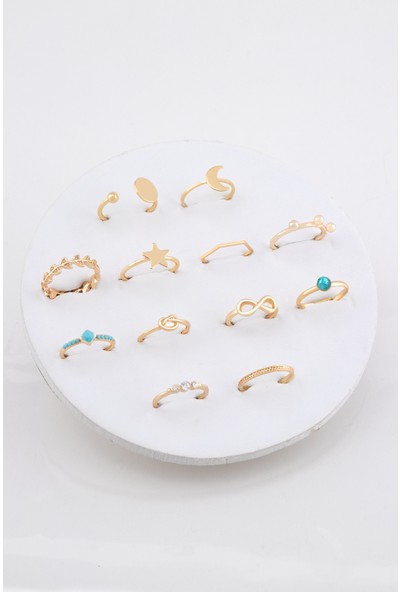 Sortie Çelik Yıldız,kalp ve Zirkon Taşlı Nazar Boncuk Figürlü 12'li Kombin Yüzük Seti 011