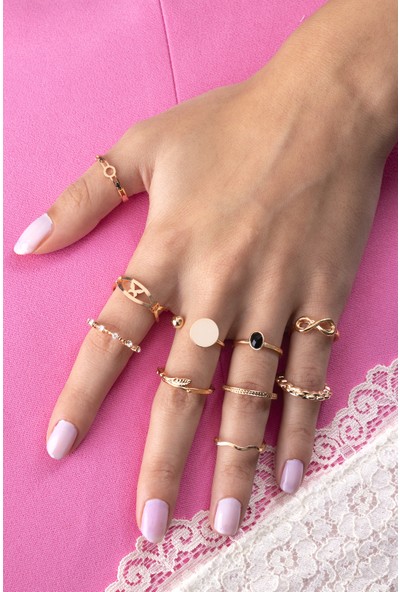 Sortie Siyah Taş Detaylı Kelebek, Sonsuzluk ve Yaprak Figürlü 10'lu Yüzük Kombini 001 Sortie Siyah Taş Detaylı Kelebek, Sonsuzluk ve Yaprak Figürlü 10'lu Yüzük Kombini 001