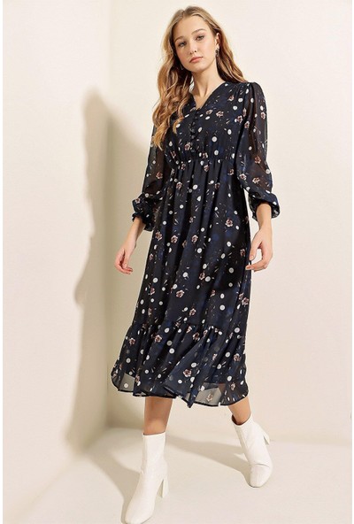 Şimal Kadın Desenli Şifon Elbise