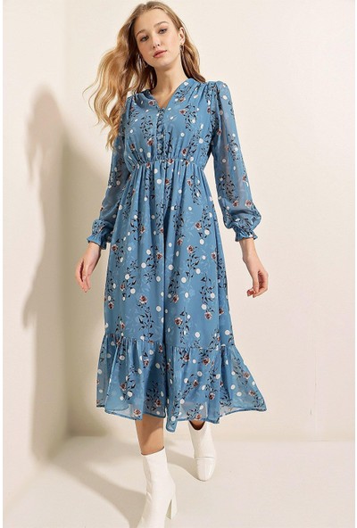 Şimal Kadın Desenli Şifon Elbise