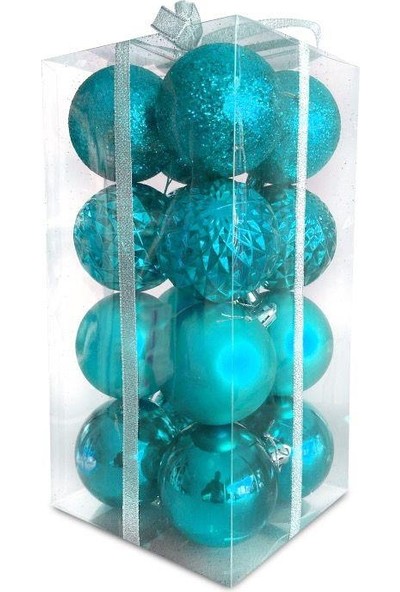 Orca Süs Yılbaşı Çam Ağacı Süsü Cici Top 6 cm 16'lı Açık Mavi Renk