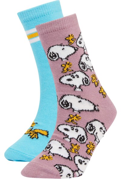 DeFacto Kız Çocuk Snoopy Lisanslı Pamuklu 2'li Uzun Çorap V7414A621AU