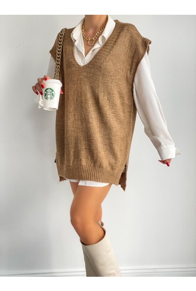 Noa Noa Yırtmaçlı V Yaka Süveter