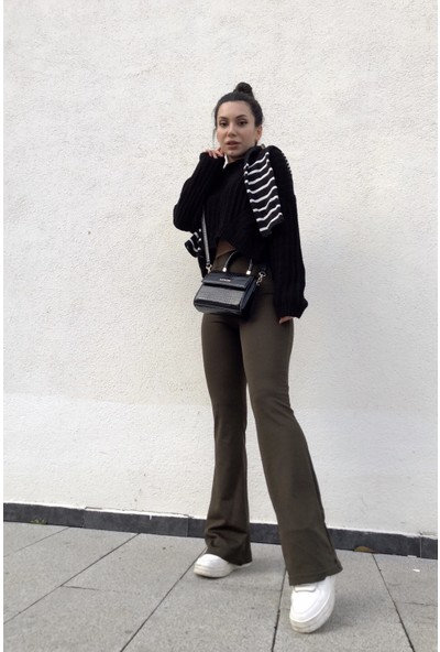 İksora Kadın Haki Ispanyol Paça Likralı Pantolon