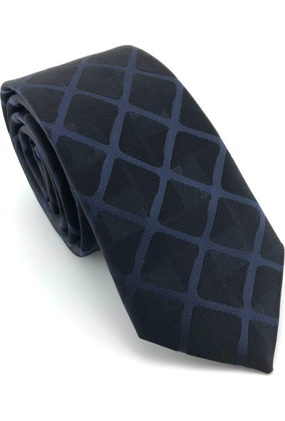 Pierroni Lacivert Kare Desen Slim Kravat