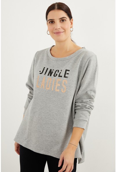 For Big Trend Bayan Jıngle Taşlı Içi Şardonlu Yan Yırtmaçlı Üç Iplik Sweat For Big Trend Bayan Jıngle Taşlı Içi Şardonlu Yan Yırtmaçlı Üç Iplik Sweat