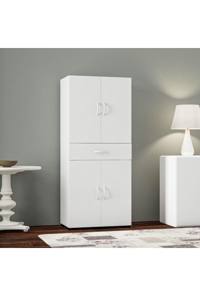 Era Home Tek Çekmeceli Kitaplıklı 4 Kapaklı Çok Amaçlı Dolap