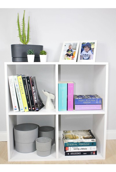 Carniella Beyaz 4 Bölmeli Kitaplık - Çocuk Oyuncak Dolabı