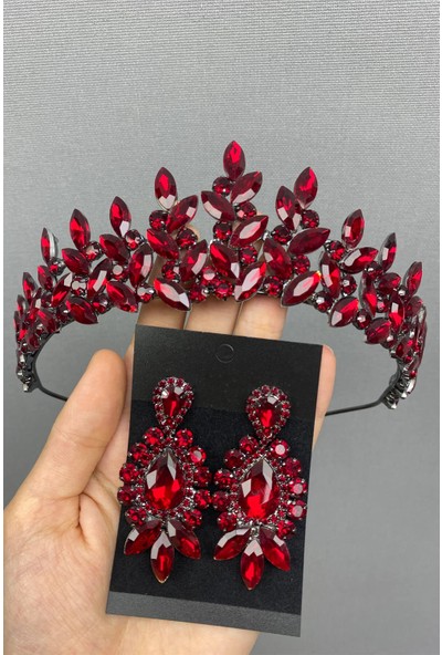 Hayalperest Boncuk Bordo Subra Model Gelin Kına Tacı ve Küpe Hayalperest Boncuk Bordo Subra Model Gelin Kına Tacı ve Küpe