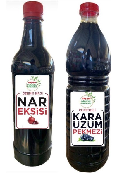 Baştan Yöresel Ürünler 1300 gr Karaüzüm Pekmezi ve 1000GR Nar Ekşisi