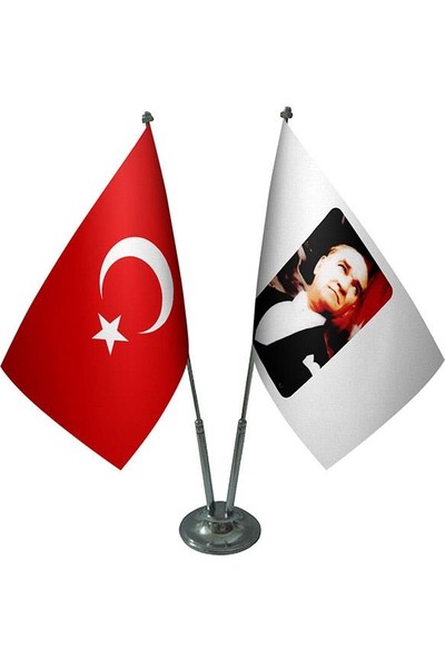Saturndesign Masaüstü Atatürk Bayrağı Türk Bayrağı İkili Krom Direk Masa Bayrak Seti Saturndesign Masaüstü Atatürk Bayrağı Türk Bayrağı İkili Krom Direk Masa Bayrak Seti