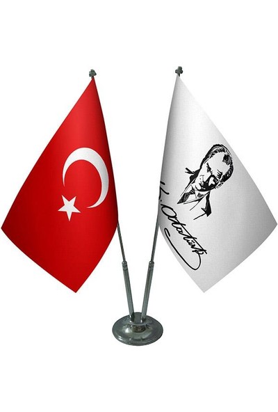 Saturndesign Masaüstü Atatürk Imzalı Bayrağı Türk Bayrağı İkili Krom Direk Masa Bayrak Seti Saturndesign Masaüstü Atatürk Imzalı Bayrağı Türk Bayrağı İkili Krom Direk Masa Bayrak Seti