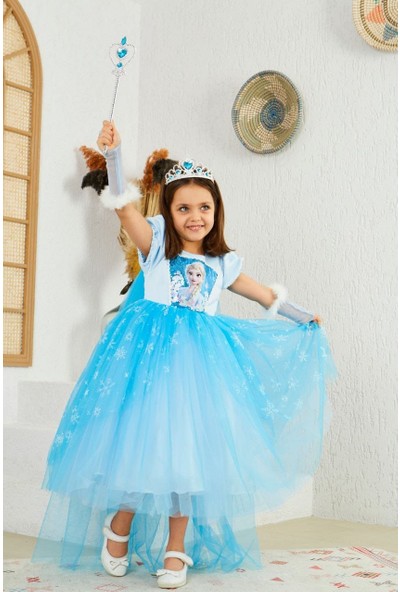 Cillop Butik Kız Çocuk Elsa Frozen Kuyruklu 5'li Abiye Elbise Cillop Butik Kız Çocuk Elsa Frozen Kuyruklu 5'li Abiye Elbise