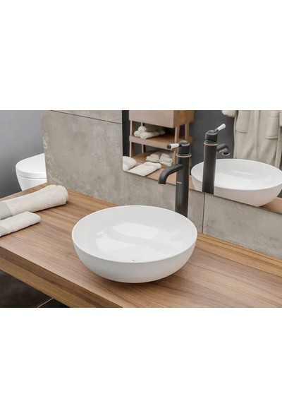 Bocchi Slim Line Yuvarlak Çanak Lavabo 38 cm Parlak Beyaz