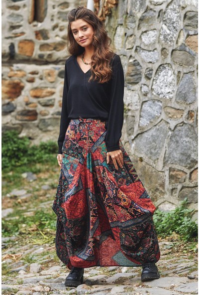 Los Banditos Etnik Beli Bağcıklı Cepli Uzun Salaş Etek