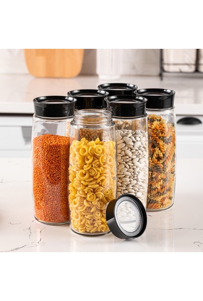Vienev 6'lı Oval Cam Kavanoz Erzak Kabı 1600 ml Siyah Kapaklı Vienev 6'lı Oval Cam Kavanoz Erzak Kabı 1600 ml Siyah Kapaklı