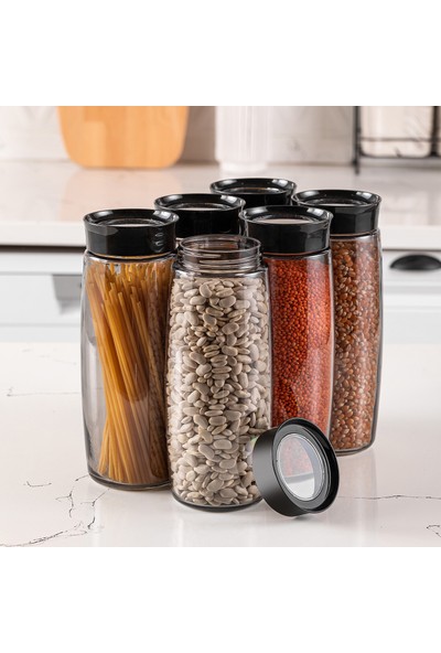 Vienev 6'lı Siyah Oval Cam Kavanoz Erzak Kabı 1600 ml Siyah Kapaklı Vienev 6'lı Siyah Oval Cam Kavanoz Erzak Kabı 1600 ml Siyah Kapaklı