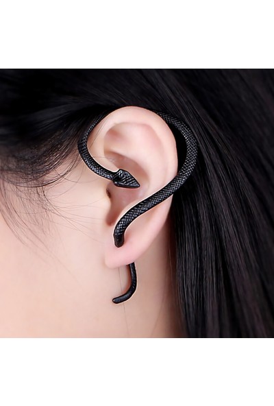 Playseba Kadın Gotik Siyah Yılan Figürlü Tam Kulak Kıkırdak Küpe