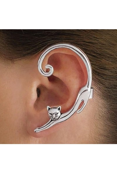 Playseba Kadın Gümüş Renk Kedi Figürlü Kıkırdak Küpe Earcuff Playseba Kadın Gümüş Renk Kedi Figürlü Kıkırdak Küpe Earcuff