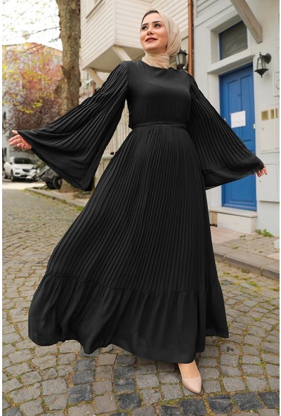 Neva Style Neva Style - Pliseli Siyah Tesettür Elbise 2884S Neva Style Neva Style - Pliseli Siyah Tesettür Elbise 2884S