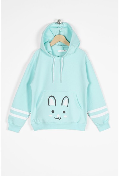 Zepkids Kız Çocuk Sweatshirt Tavşan Baskılı Cep Detaylı 9-12 Yaş