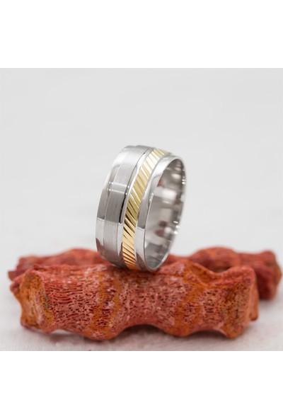 Silverplus Brose Desenli Altın Renk Geçişli Unisex Gümüş Alyans Silverplus Brose Desenli Altın Renk Geçişli Unisex Gümüş Alyans