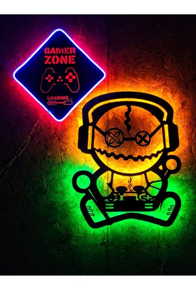 Dekor Hediyelik Oyuncu Robot-Gamer Zone Neon Şerit Ledli 2 Parça LED Tablo Dekor Hediyelik Oyuncu Robot-Gamer Zone Neon Şerit Ledli 2 Parça LED Tablo