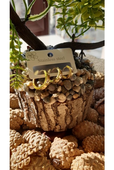 BÇ'se Çelik 3'lü Set Gold Renk Küpe