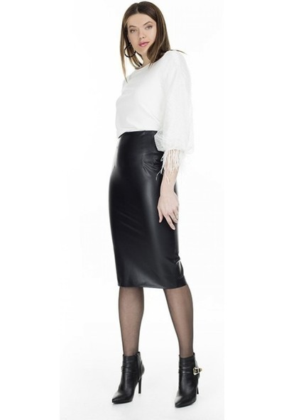 Ayhan Kadın Deri Görünümlü Etek