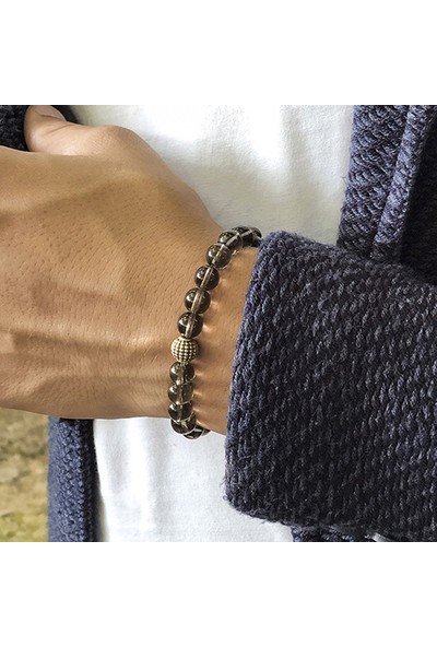 Zuk Collection Dumanlı Kuvars Taşı Doğal Taş Bileklik Özel Ahşap Kutulu