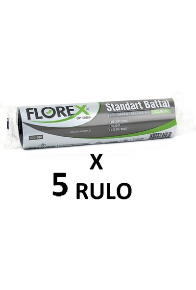 Florex Standart Battal Boy ( 72X95 cm ) Siyah Çöp Poşeti 5 Rulo 10*5=50 Adet Florex Standart Battal Boy ( 72X95 cm ) Siyah Çöp Poşeti 5 Rulo 10*5=50 Adet