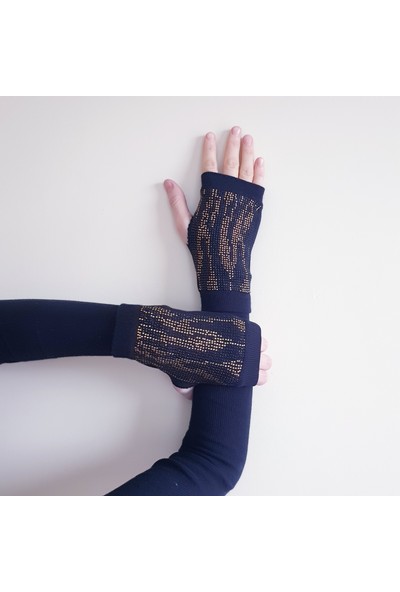 Magrib Boncuklu Işlemeli Triko Bayan Parmaksız Eldiven