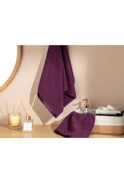 English Home Bold Stripe Armürlü Armürlü Yüz Havlusu 50X80 cm Mor