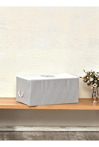 Rope Home Orta Boy Gri Çizgili Home Sweet Home Baskılı Hurç 52x28x31