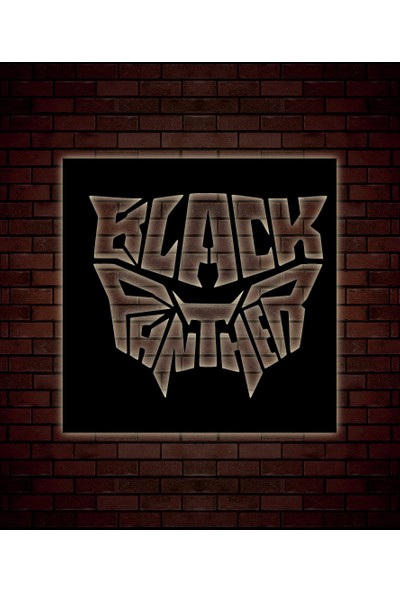 Dekor Hediyelik Black Panther LED Işıklı Ahşap Duvar Dekoru