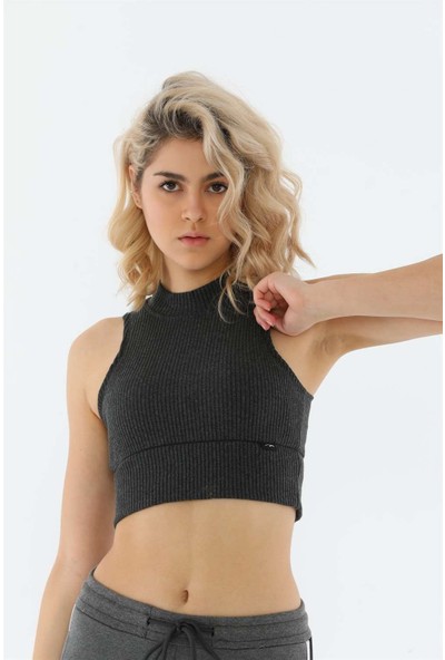 Maraton Antrasit Melanj Kadın Dokulu Bra Sporcu Sütyeni