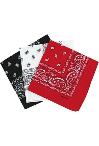 Sema Aksesuar Kadın Siyah Beyaz Kırmızı Bandana 3 Adet Sema Aksesuar Kadın Siyah Beyaz Kırmızı Bandana 3 Adet