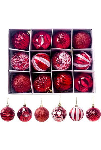 Kyver Kancalı Yılbaşı Ağacı Süsleme Topları Kırmızı