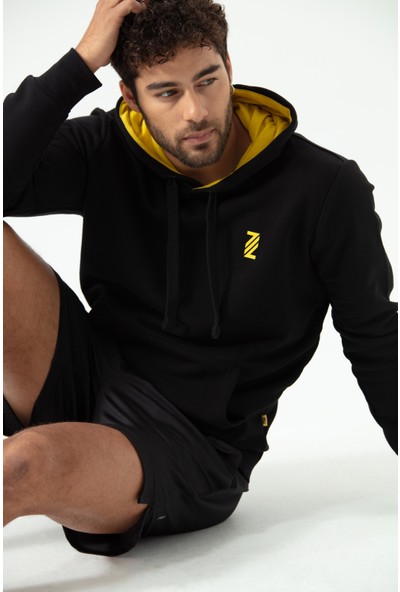 Zinde Sport Erkek Siyah Kapüşonlu Sweatshirt Diagonal Uzun Kollu Rahat Kesim 3 Iplik Spor Pamuklu Sweatshirt Zinde Sport Erkek Siyah Kapüşonlu Sweatshirt Diagonal Uzun Kollu Rahat Kesim 3 Iplik Spor Pamuklu Sweatshirt