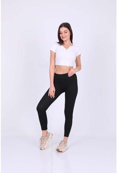 Kadın Yüksek Bel Fitilli Dikişsiz Tayt Siyah Kadın Yüksek Bel Fitilli Dikişsiz Tayt Siyah