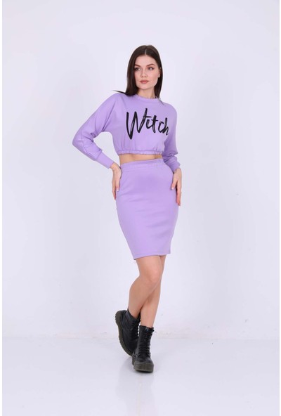 Kadın Bluz Etek Altüst Takım Lila