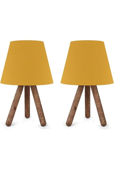 Beyond Decoration Ahşap Ayaklı Sarı Abajur 2' Li Avize