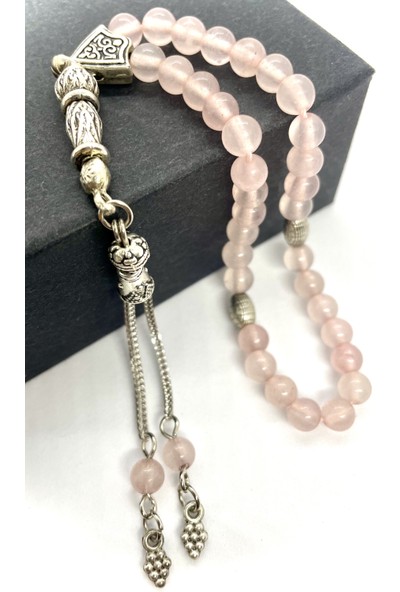 Hediye Kutusu Orijinal Gül Kuvars Doğaltaş Mini Boy Tesbih Hediye Kutusu Orijinal Gül Kuvars Doğaltaş Mini Boy Tesbih